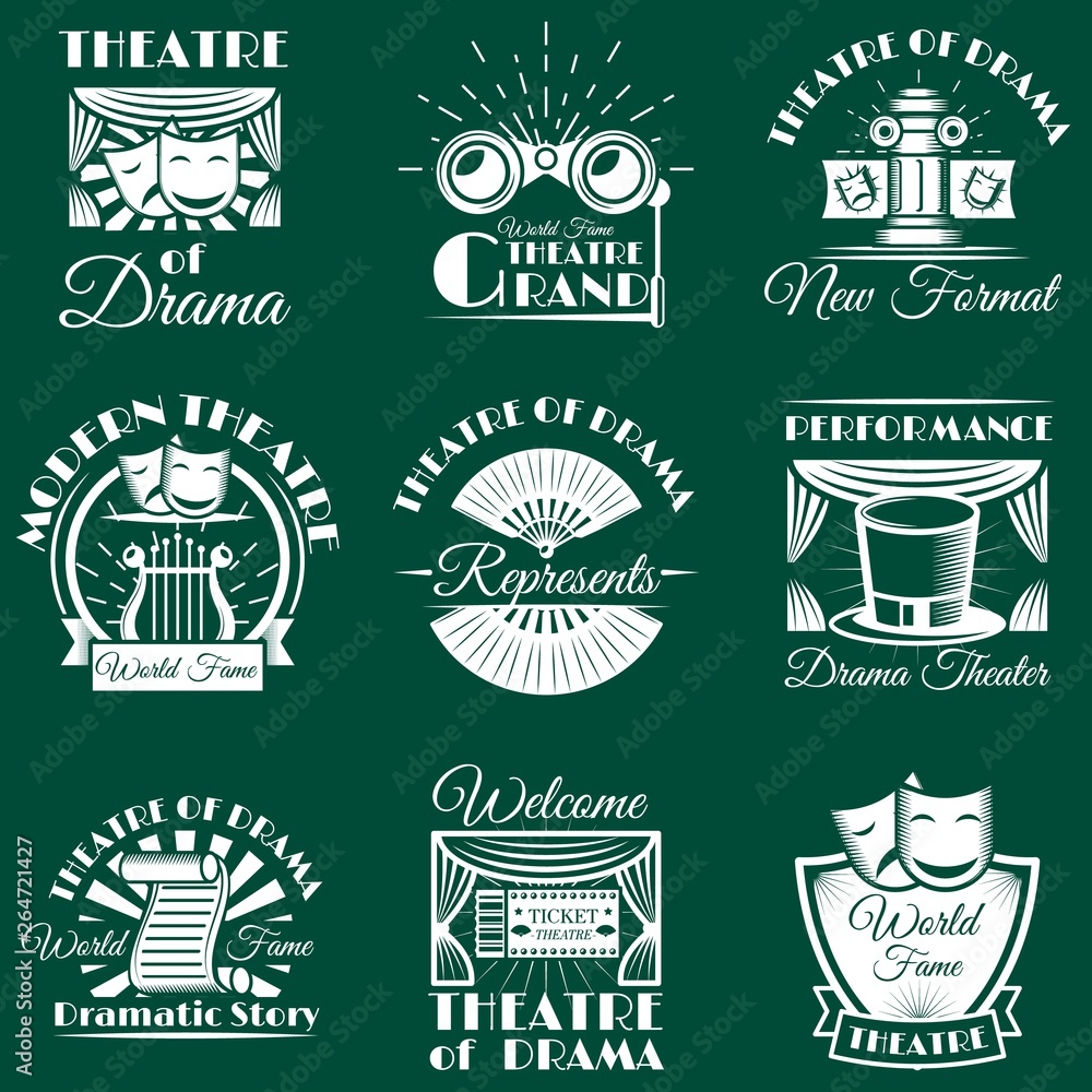 Vector vintage theatre emblems, labels, badges, logo Stock Vector ...