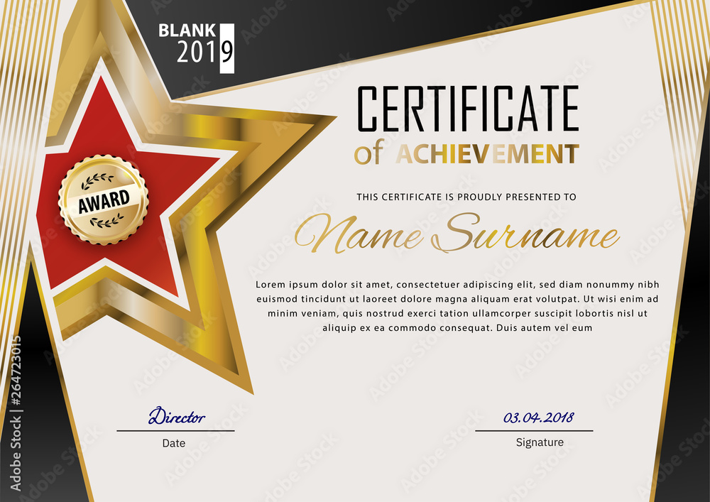 Official certificate with blue design elements. Business modern design ...