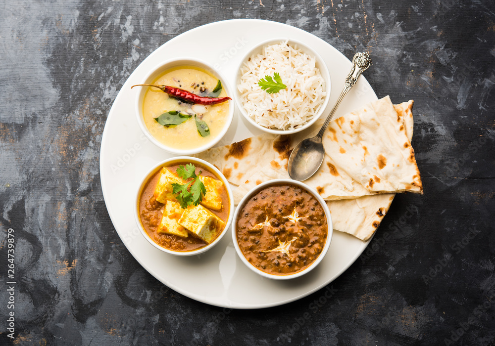 Indian vegetarian platter / Thali having Palak paneer butter masala ...