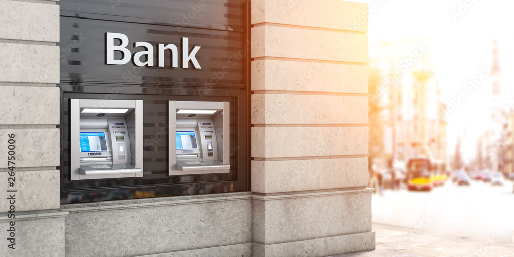 Bank ATM automatic teller machines for money withdrawing. The station ...