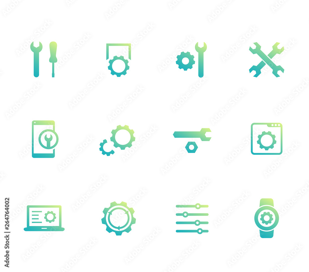 settings, configuration, development, engineering, service icons set ...