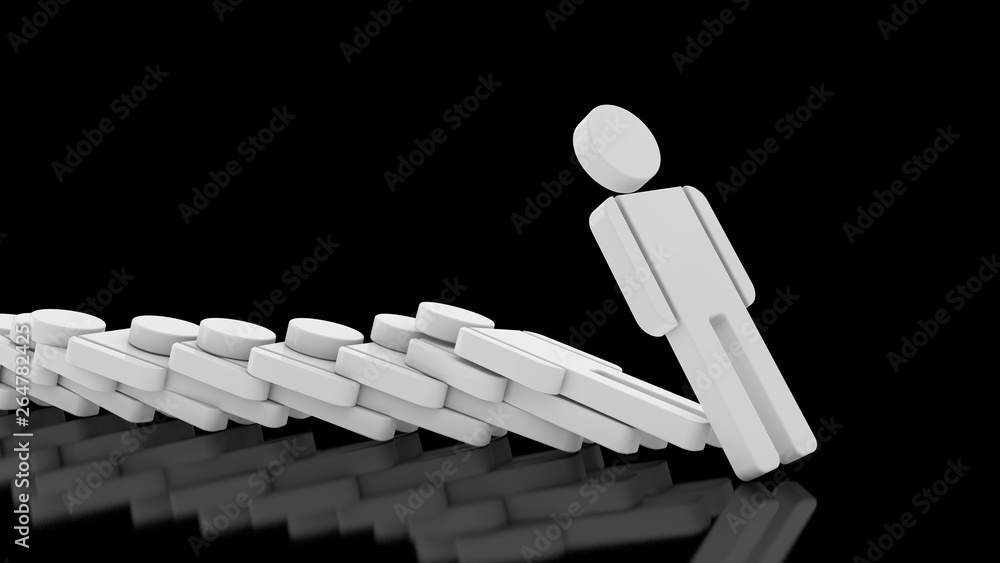 3D illustration of silhouettes of a person. People falling, pushing ...