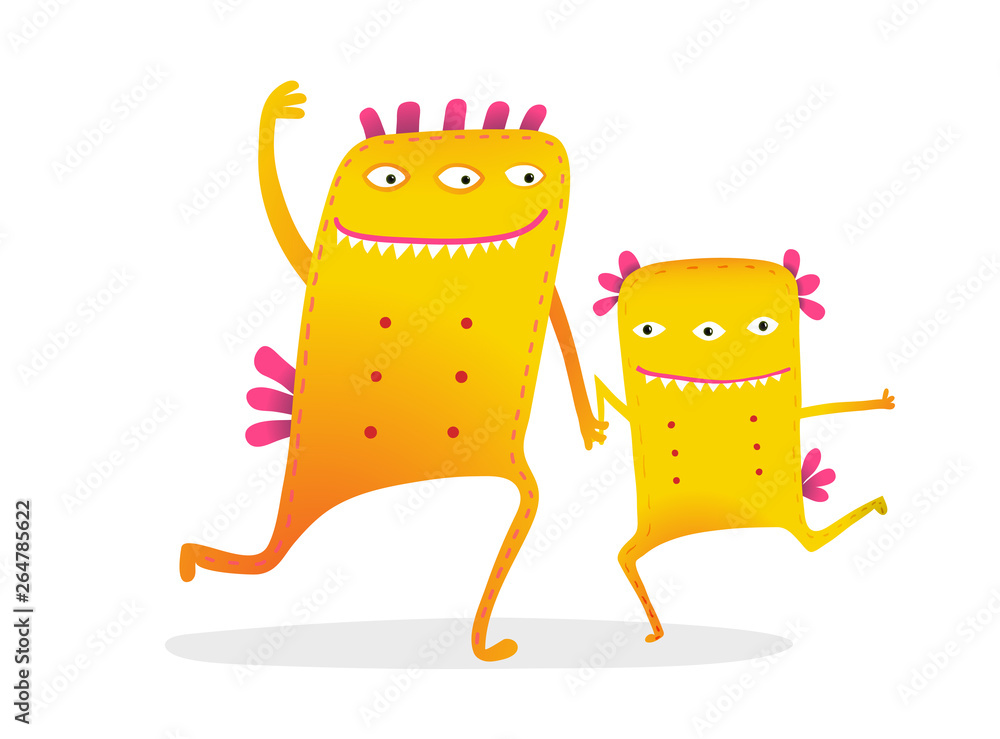 Dancing Fictional Characters Parent and Kid. Funny monster kids cartoon ...