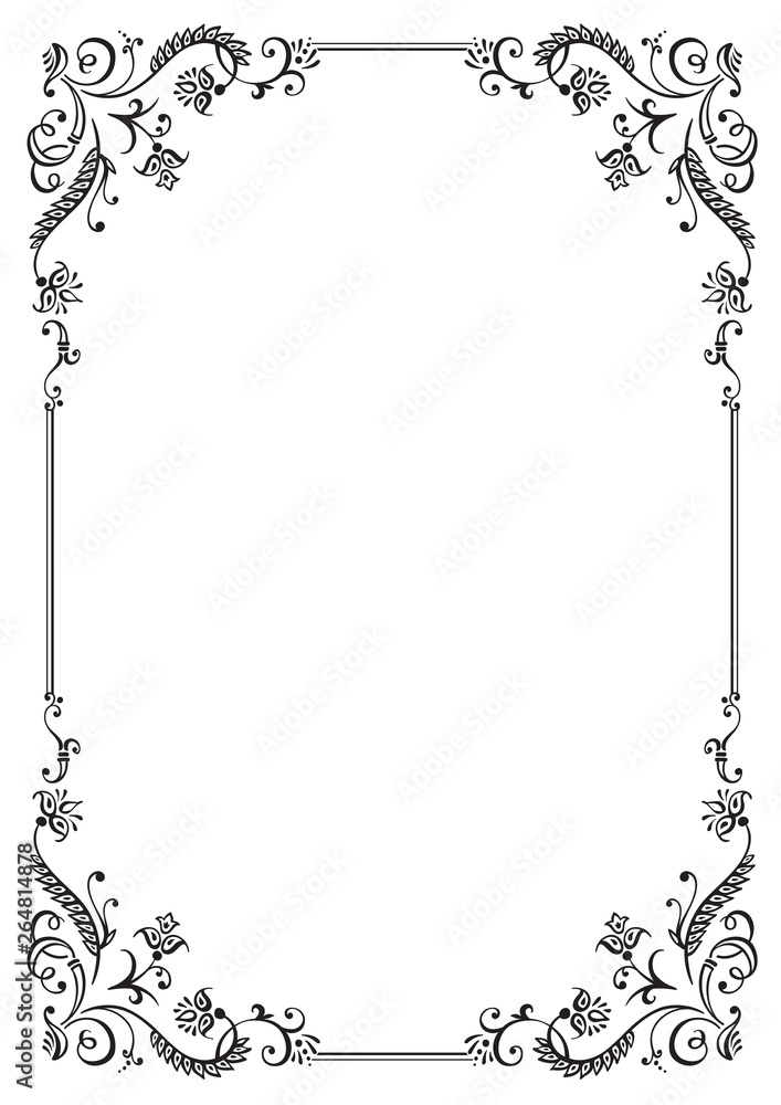 Calligraphic floral frame and page decoration. Vector illustration ...