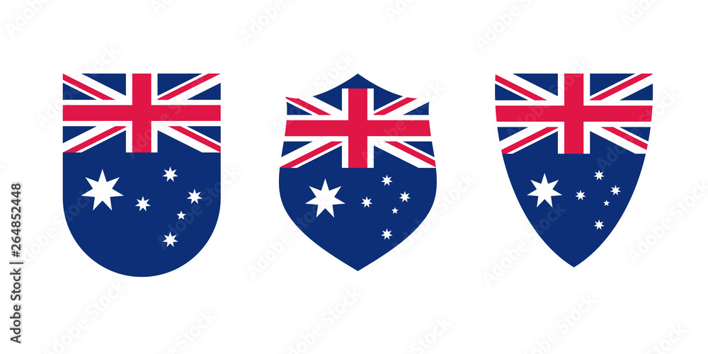 Vintage shield with Australian flag set, isolated on white background ...