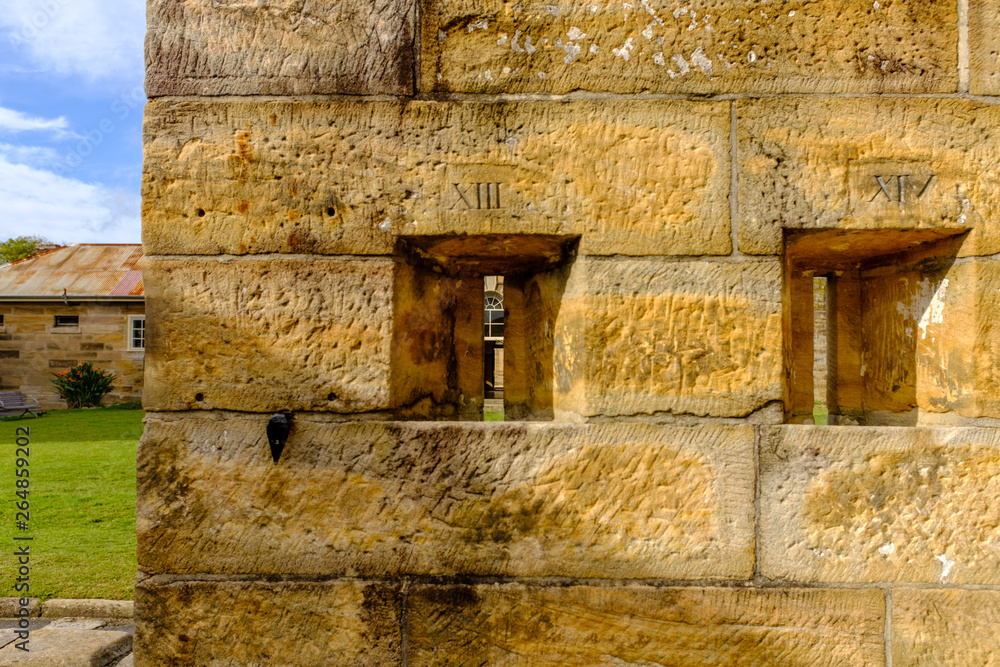 Detail of historical stone prison building built by convicts for ...
