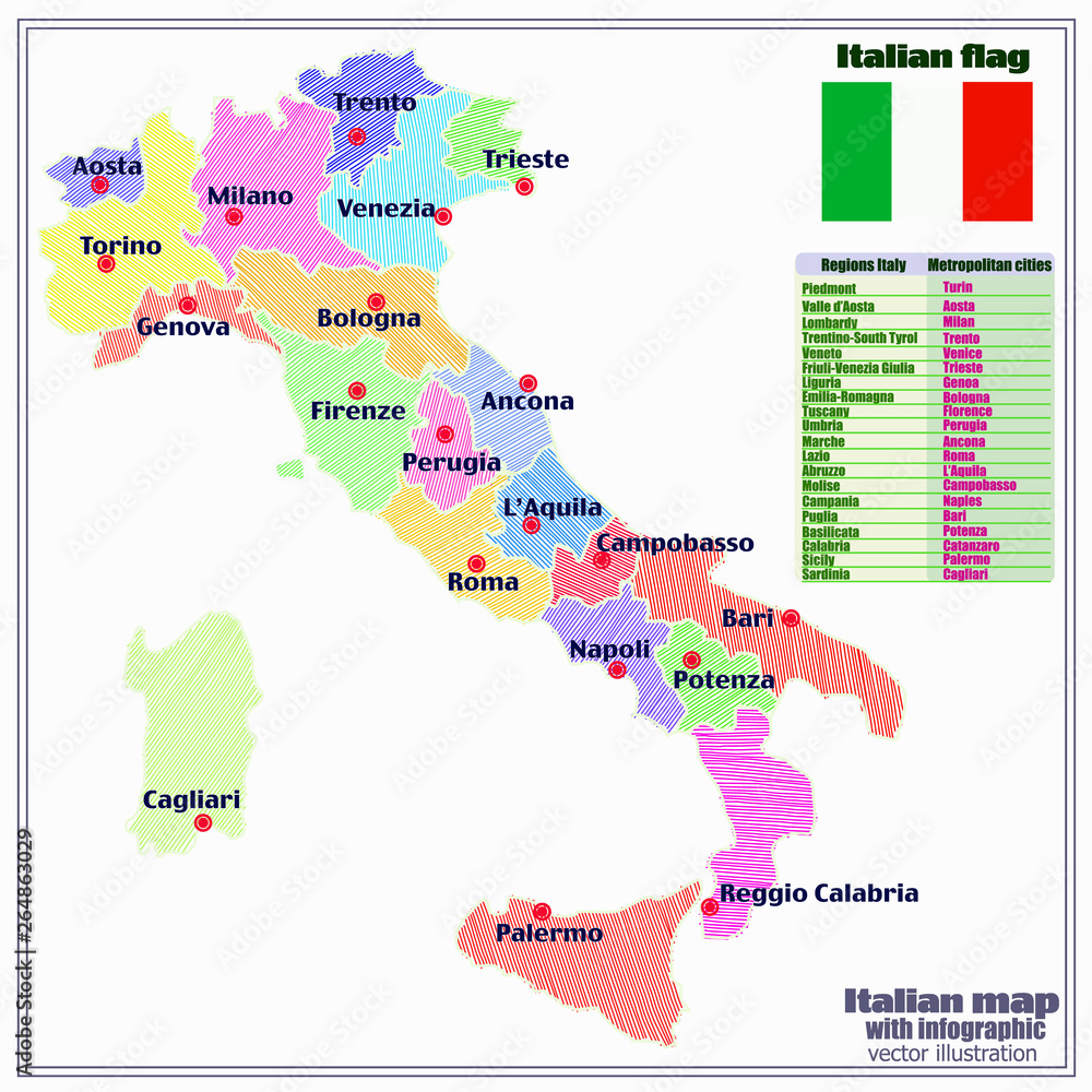 Map of Italy with infographic. Colorful illustration with map of Italy ...