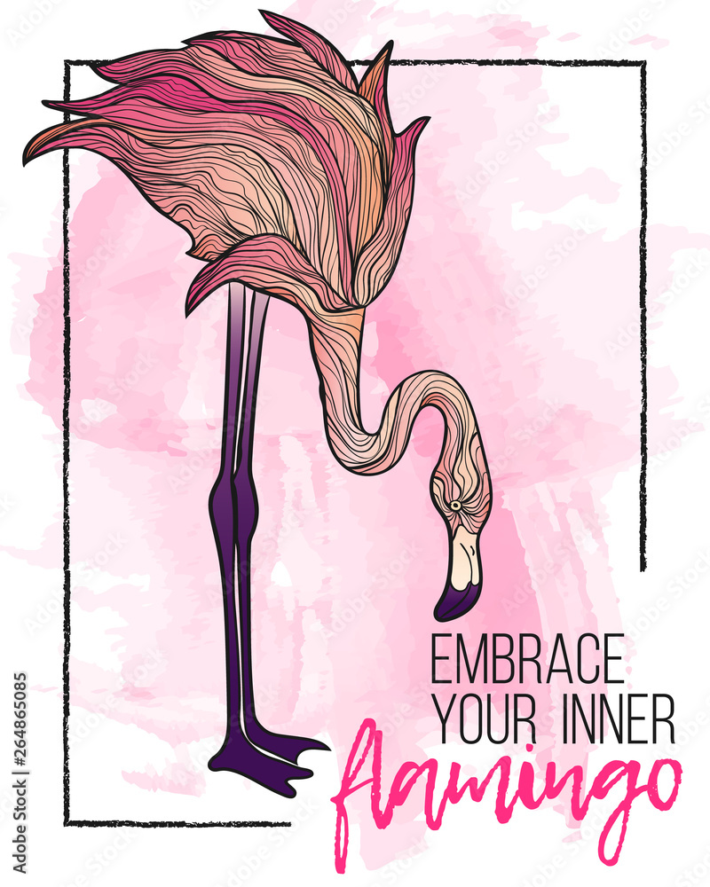 Vector hand draw illustration of colorful flamingo with motivation ...