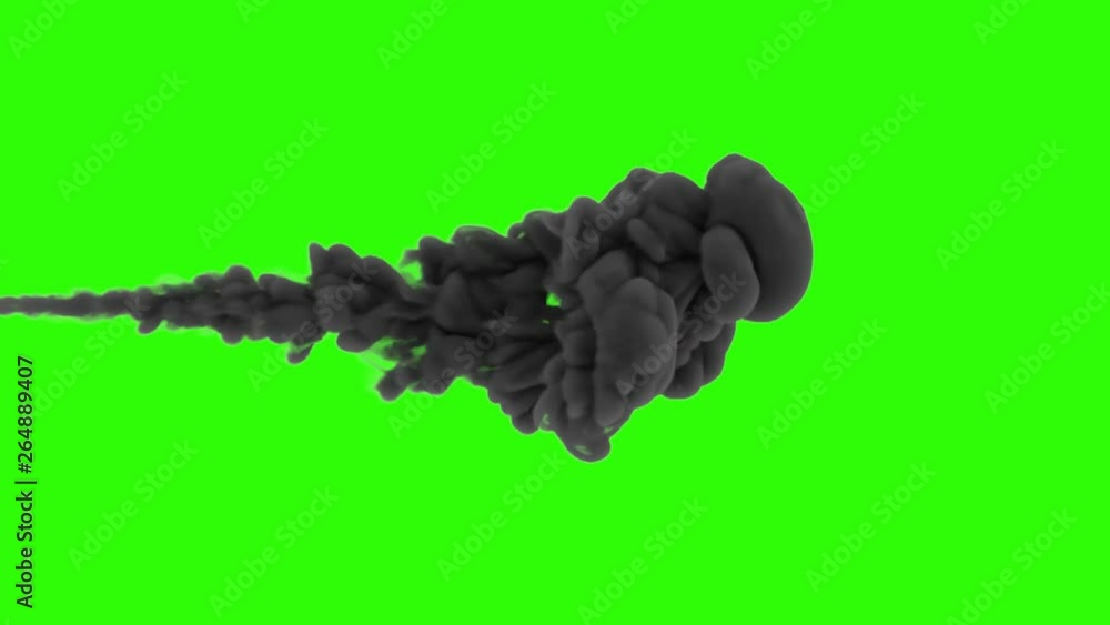 Ink squirt on green screen in slow motion. Black tint splatter in water ...