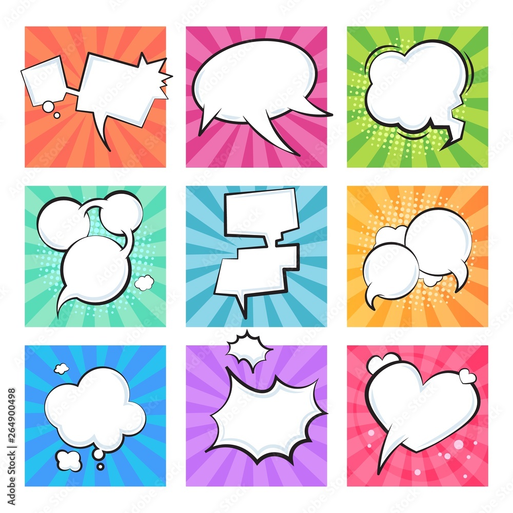 Cartoon comic bubbles. Speech retro balloons explosive cloud element ...