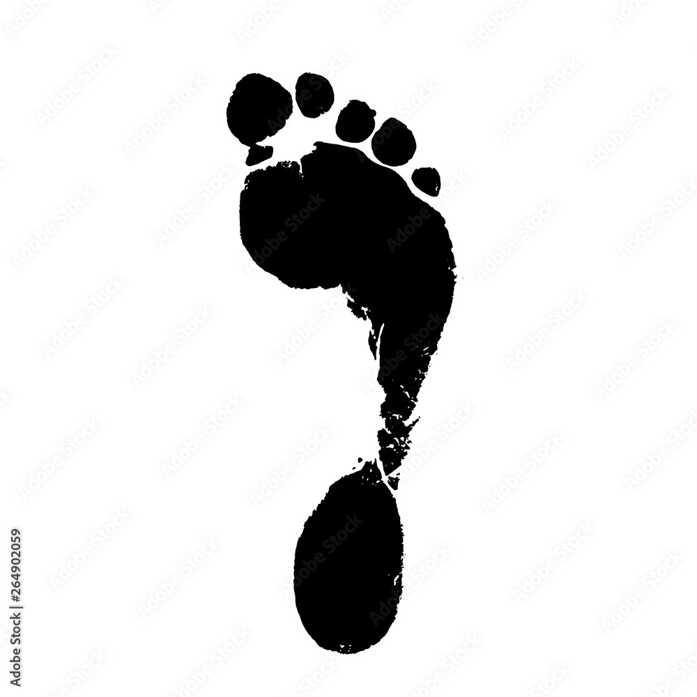 vector template of a realistic human footprint, in black color ...