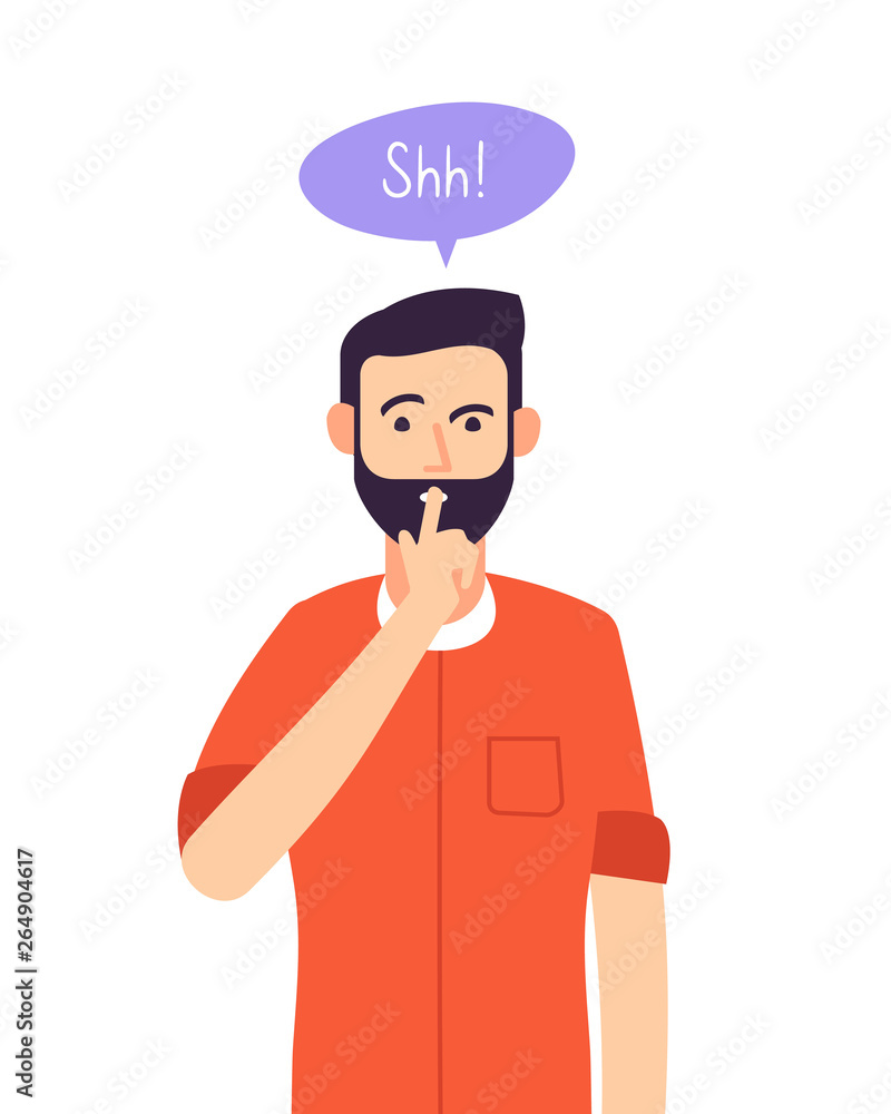 Shh Man Business Secret Serious Male With Silence Hand Gesture At shh-man-business-secret-serious-male-with-silence-hand-gesture-at