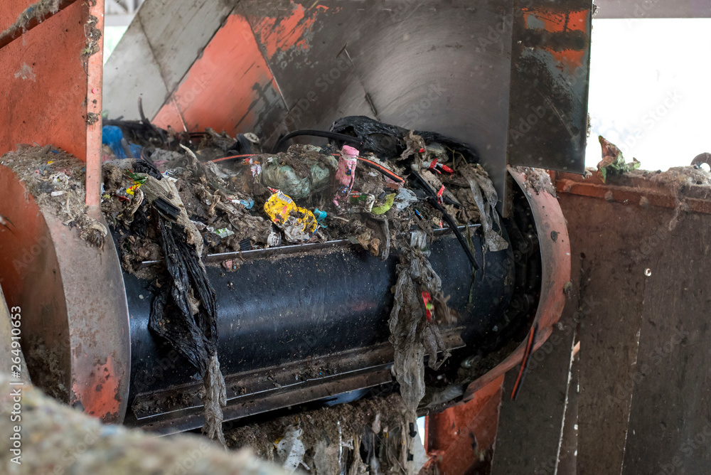 Municipal solid waste transported by belt conveyor in the waste ...