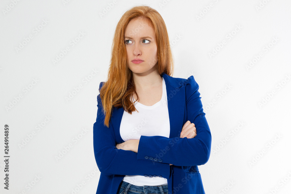 Cute, young beautiful red hair woman do facepalm. Redhead suffer girl ...