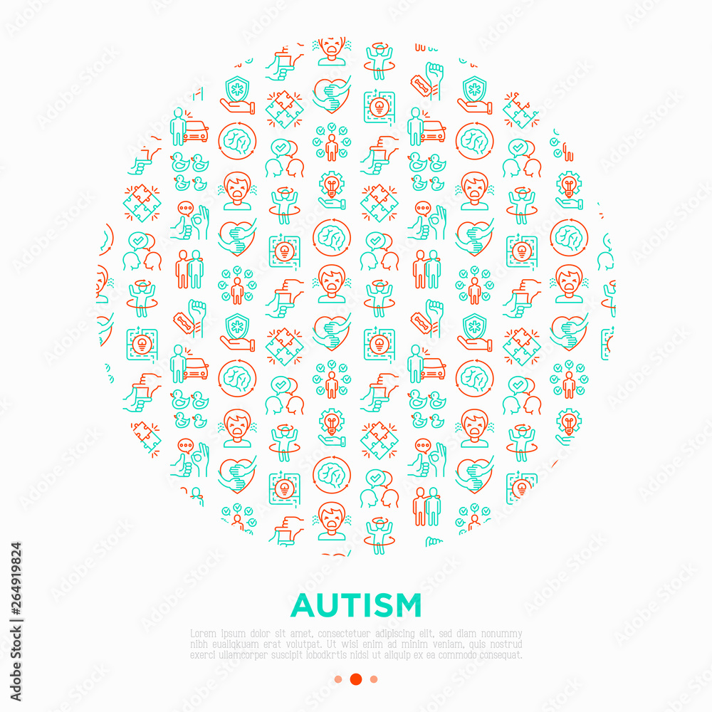 Vettoriale Stock Autism concept in circle, symptoms and adaptive skills ...