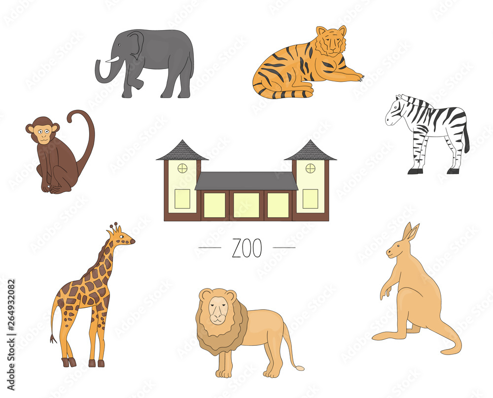 Vector illustration zoo animals isolated on white background. Colored ...