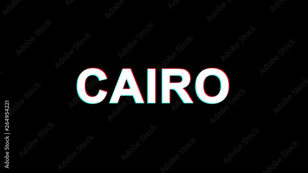 CAIRO Glitch Text Abstract Vintage Twitched 4K Loop Motion Animation . Black Old Retro Digital ...