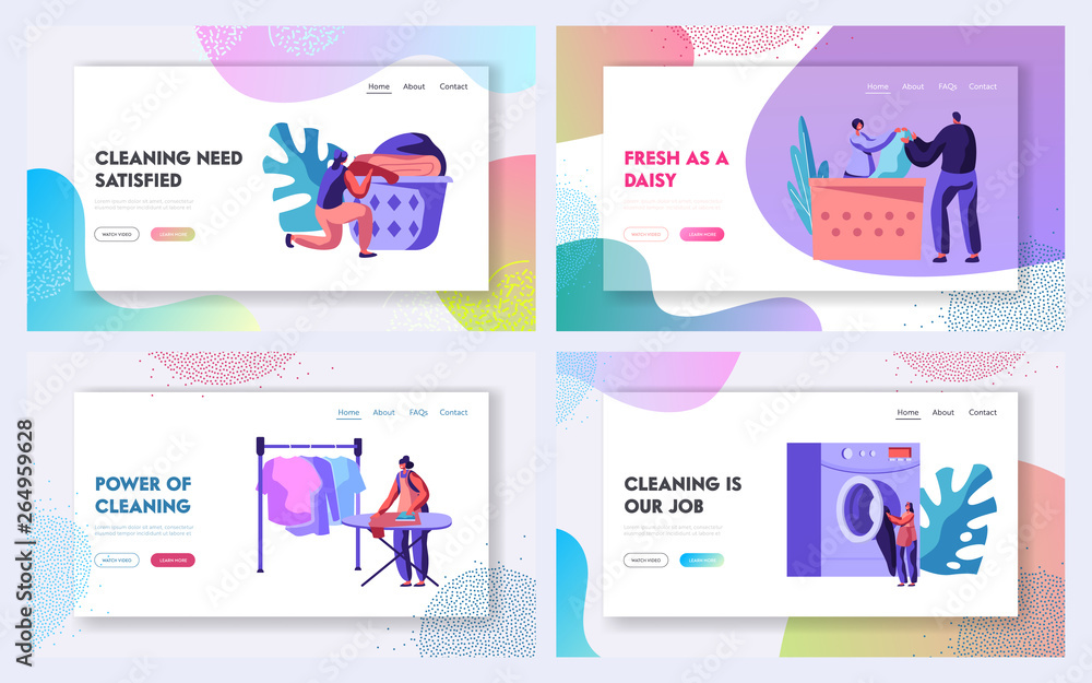 Laundry Service Website Landing Page Templates Set. Male and Female ...