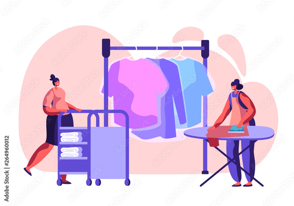 Female Characters Employees of Professional Cleaning Service Working ...