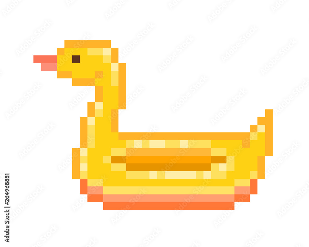 Cute yellow duck inflatable circle, old school 80s-90s 8 bit pixel art ...