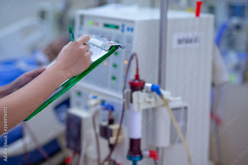 The specialist are checking continuous renal replacement therapy ...