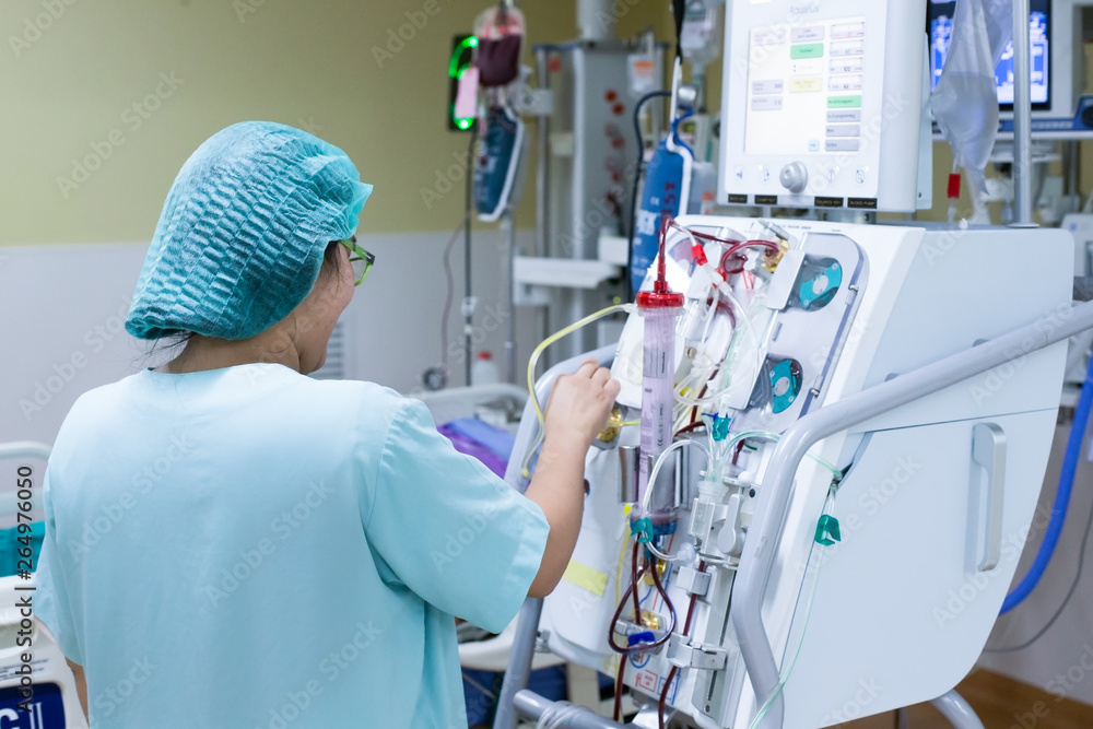The specialist are doing continuous renal replacement therapy equipment ...