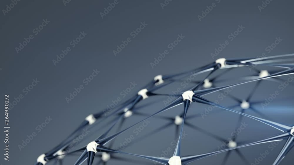 Glass network structure. Plexus mesh with transparent lines and glowing nodes spheres ...