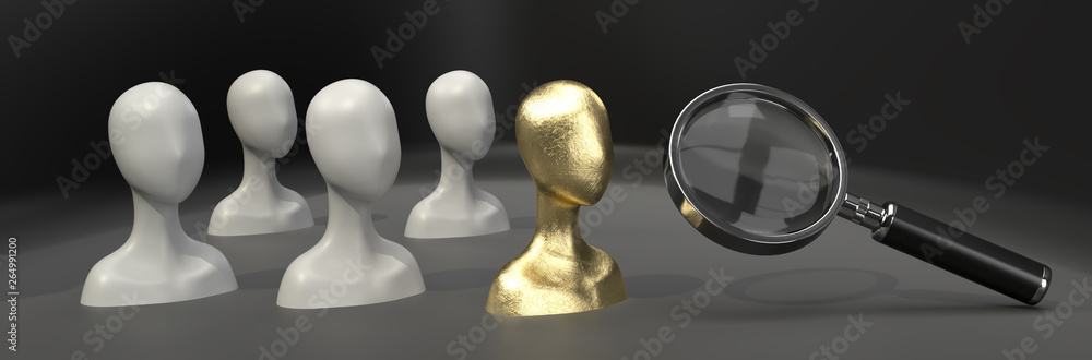 selection process of people and black 3d background with magnifying ...