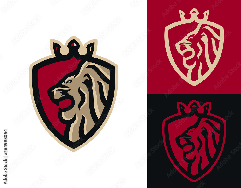 Lion Head Shield Crown Multiple Versions Stock Vector | Adobe Stock