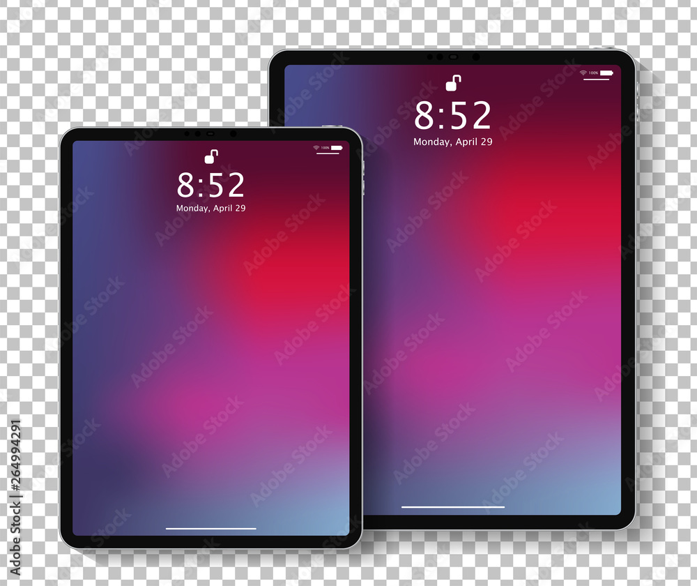 Realistic tablet computer lock screen with abstract colored geometric ...