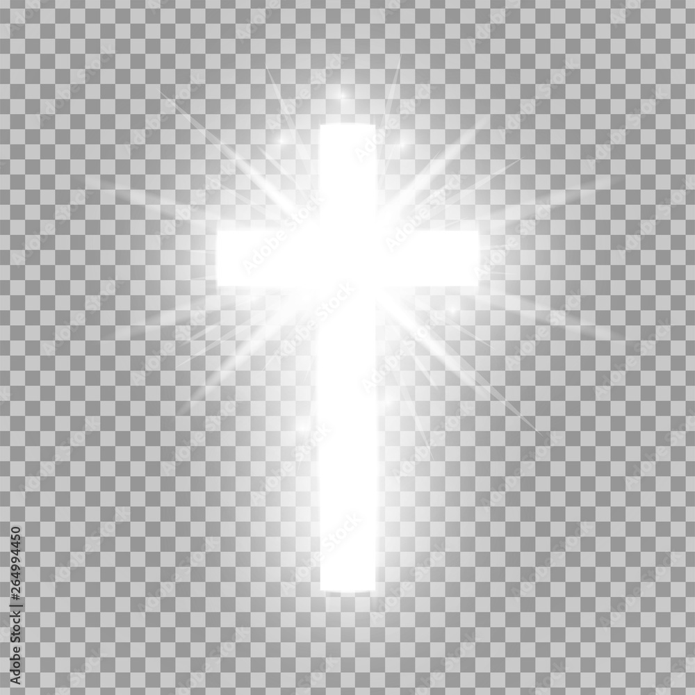 Shining silver cross isolated on transparent background. Riligious ...