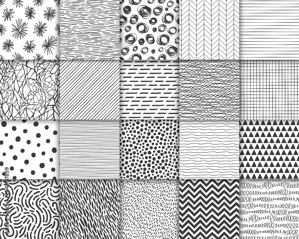 Abstract hand drawn geometric simple minimalistic seamless patterns set ...