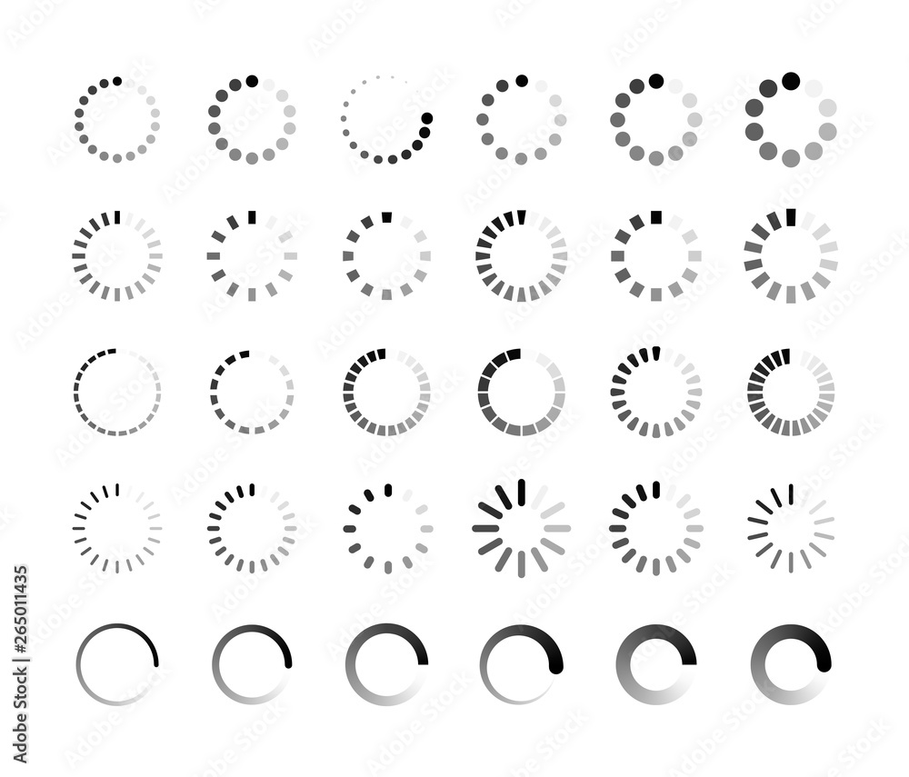 Big set Loading icon. Loading. Load. Progress bar for upload download round process. Website ...