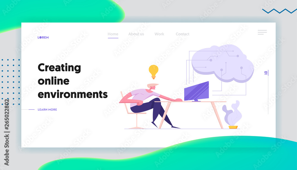 Software Developer Coding with Laptop Landing Page. Artificial ...