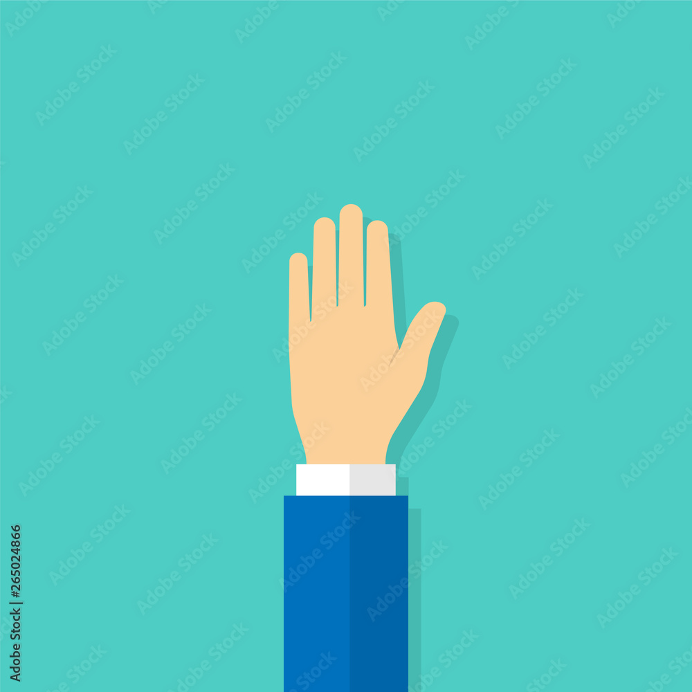 Raised hand with open palm facing. Vector illustration in flat style ...