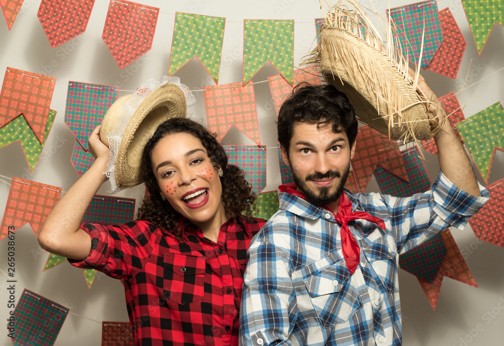 Brazilian Festa Junina. June party in Brazil. Couple wearing typical ...