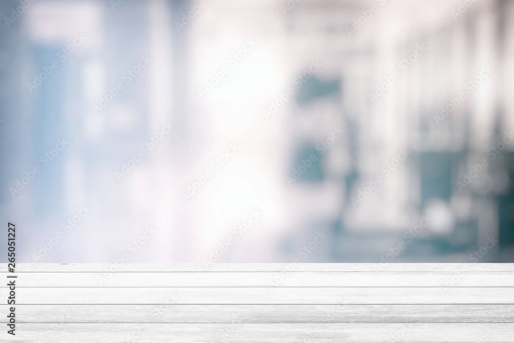White Wood Table with White Bokeh of Interior Hallway Room Background ...