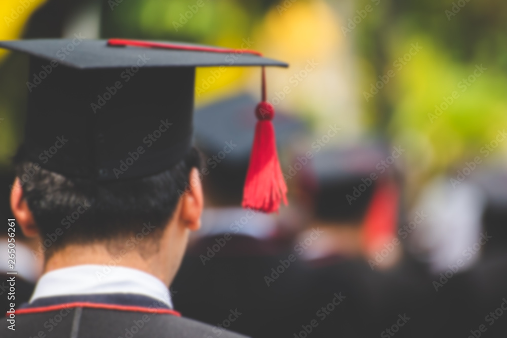 Back side view student graduation of graduates during commencement ...