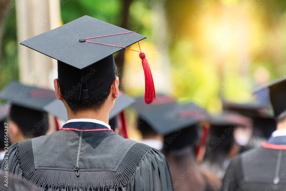 Back side view student graduation of graduates during commencement ...