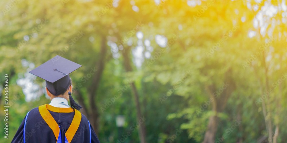 Back side view student graduation of graduates during commencement ...