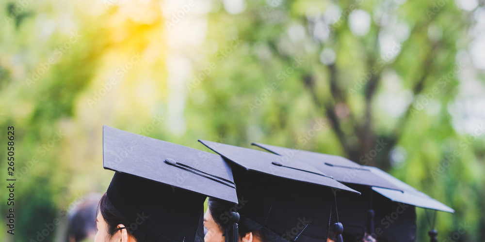 Back side view student graduation of graduates during commencement ...