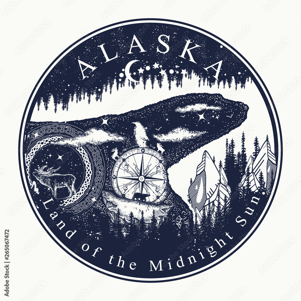 Alaska. Tattoo and t-shirt design. Welcome to state of Alaska (USA ...