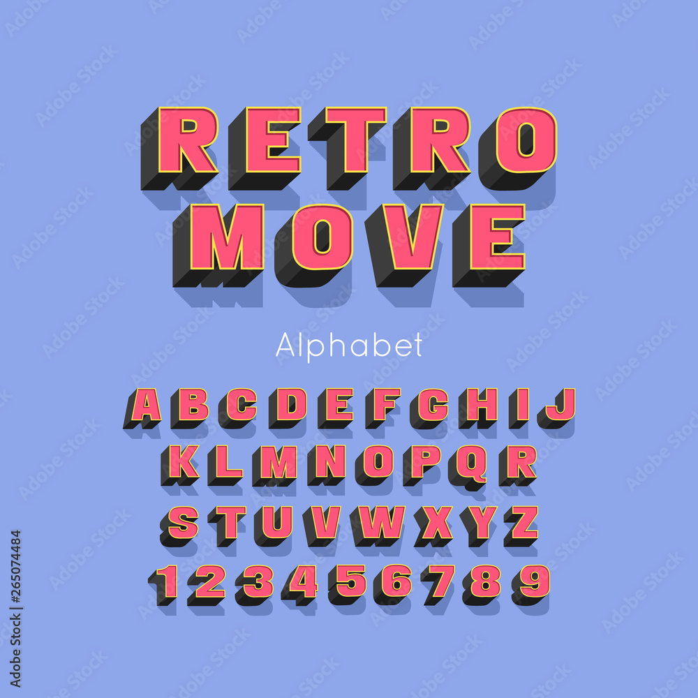 Vector Retro Move bold modern font and alphabet. 3d letters and numbers ...