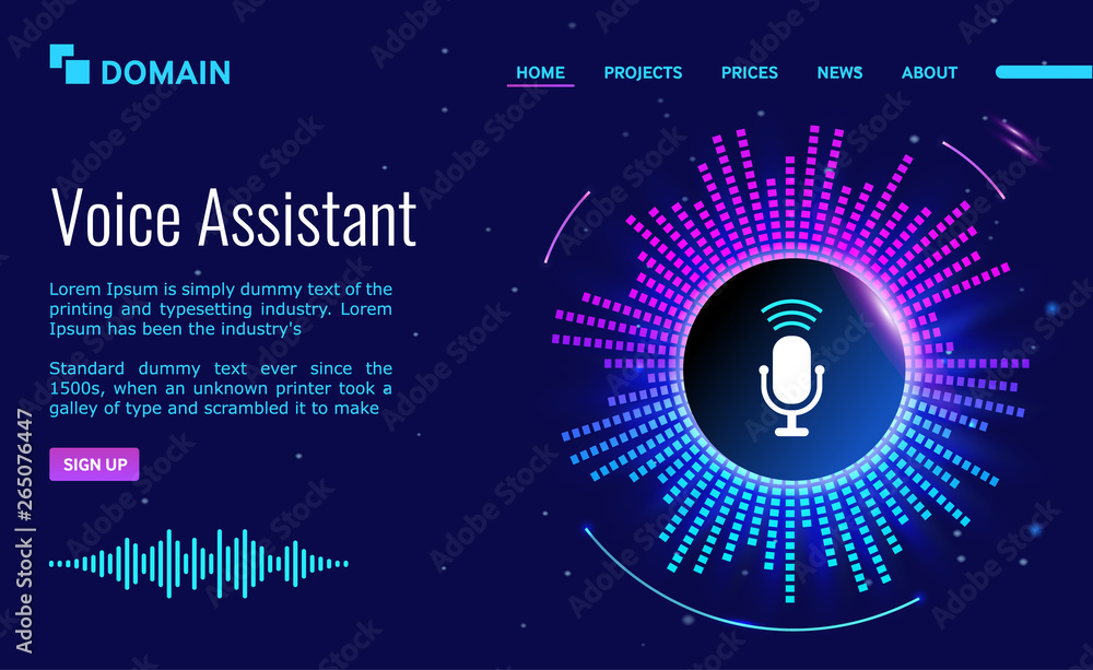 Voice personal online assistant. Landing page design. technology for ...