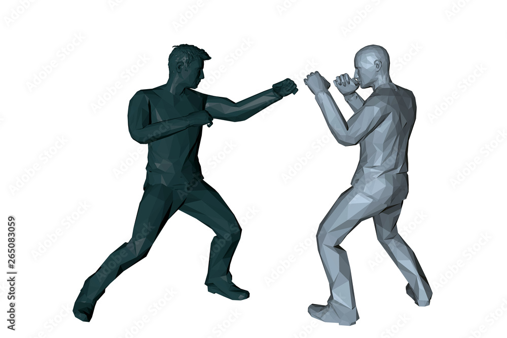 Men fighting. 3d Low poly vector illustration. Stock Vector | Adobe Stock