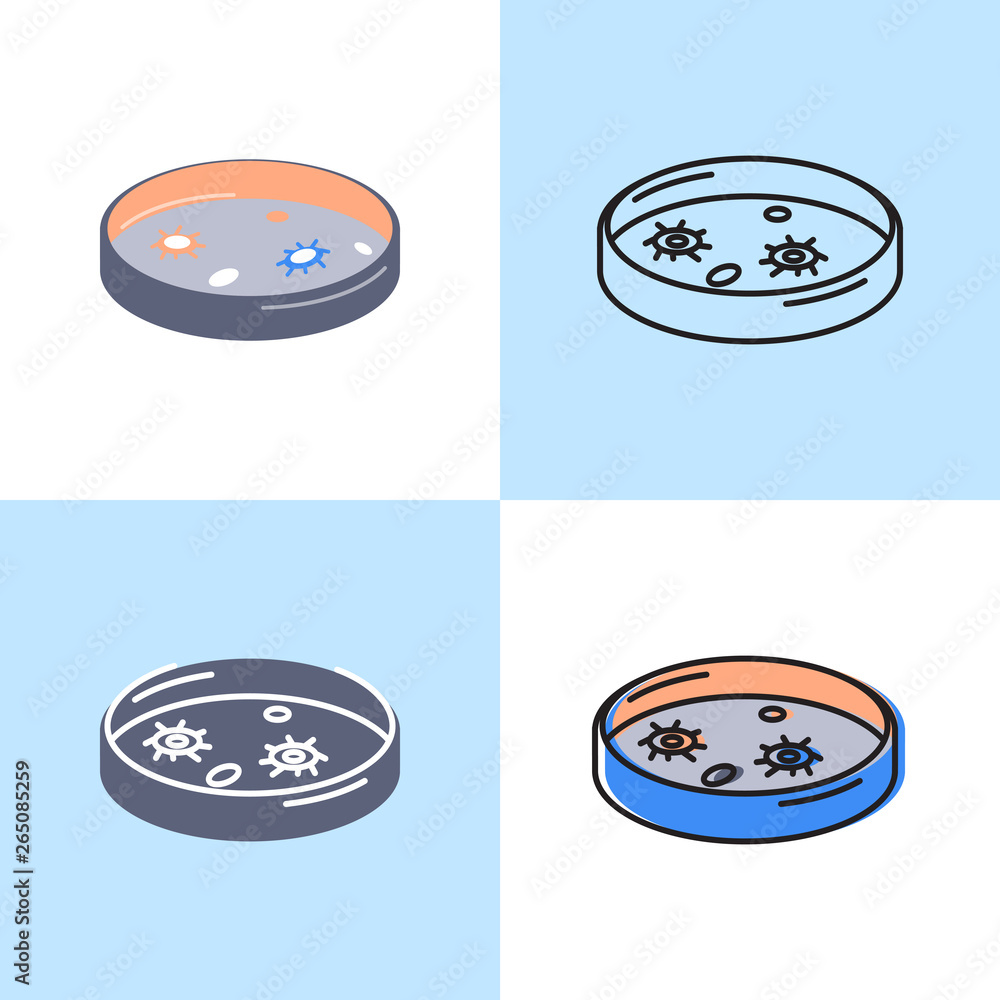 Petri dish icon set in flat and line style Stock Vector | Adobe Stock