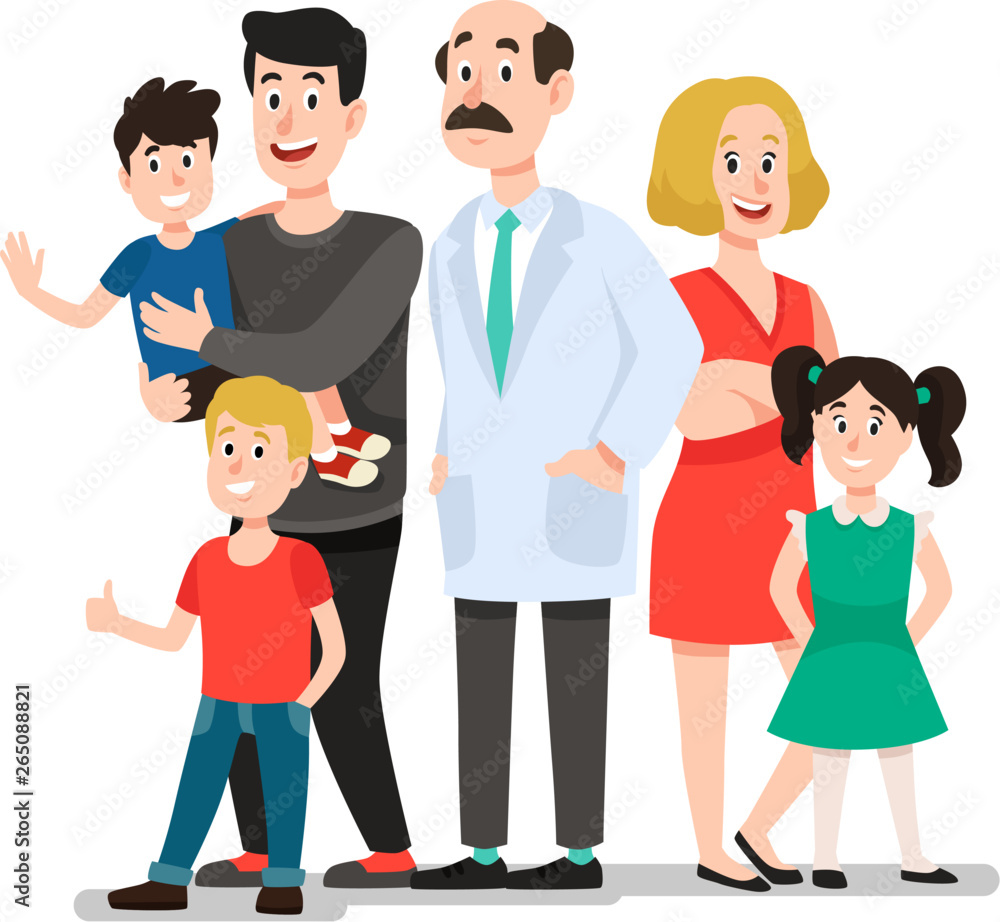 Family doctor. Smiling happy patients family portrait with dentist ...