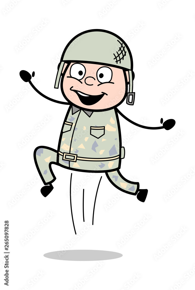 Jumping in Excitement - Cute Army Man Cartoon Soldier Vector ...