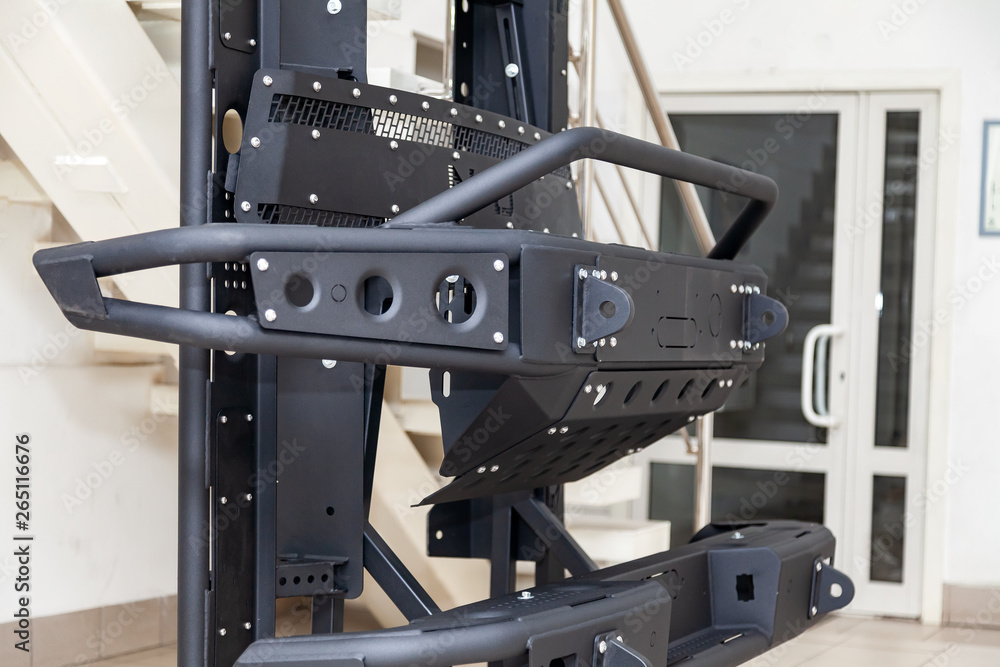 Stand for demonstration of car body elements reinforced for off-road ...