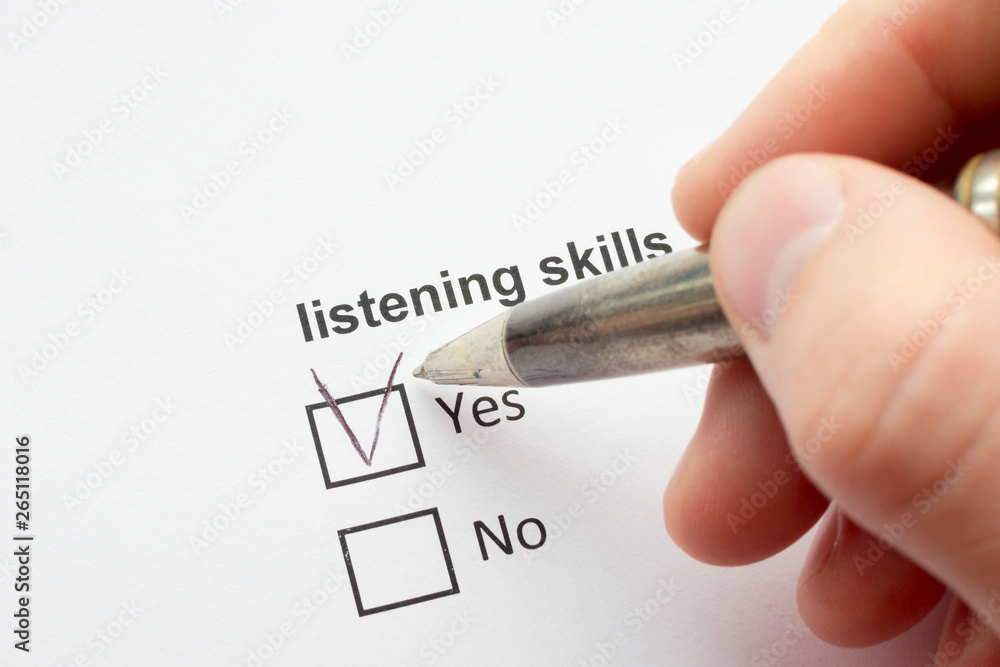listening skills. check list filled pen Stock Photo | Adobe Stock